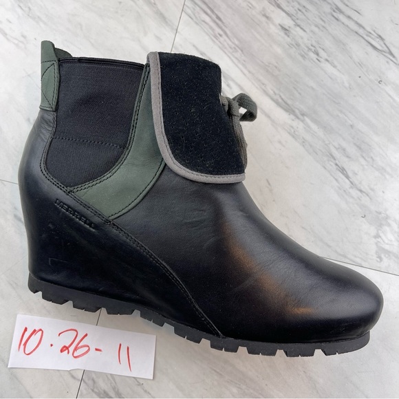Merrell | Shoes | Merrell Wedgetarian Eve Leather Suede Wedge Boot In ...